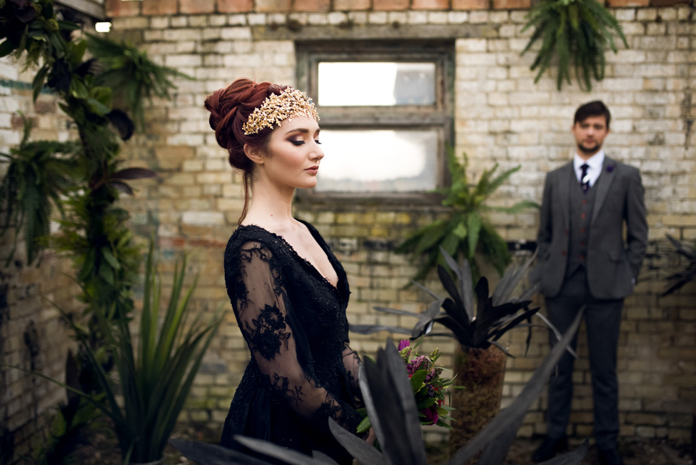Alternative Gothic Wedding styling with dark spring vibes at Lodge Farm