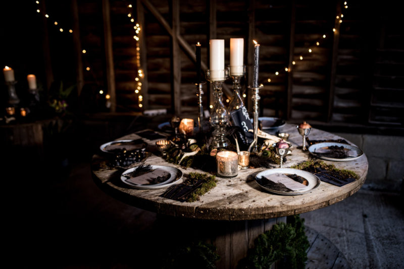 Alternative Gothic Wedding styling with dark spring vibes at Lodge Farm