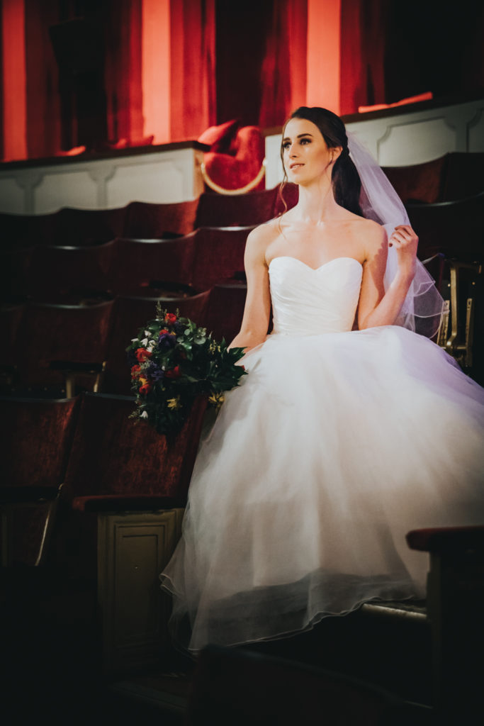 Theatrical Wedding with Bridal Jumpsuit and Aerial Acrobats